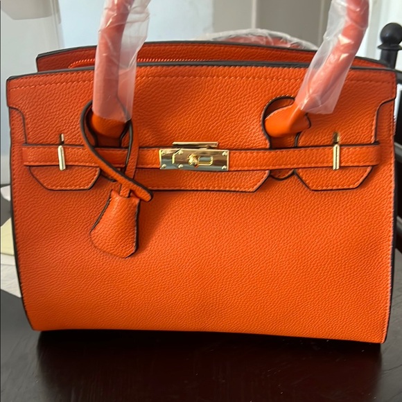 Bags | Orange Leather Handbag | Poshmark